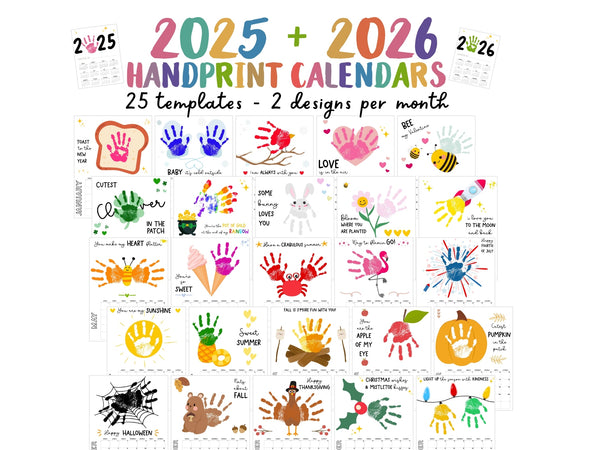 Bundle 2025 + 2026 Handprint Calendars (Month on 1 page) – Lovely Planner