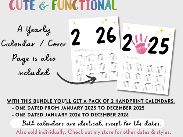 Bundle 2025 + 2026 Handprint Calendars (Month on 1 page) – Lovely Planner