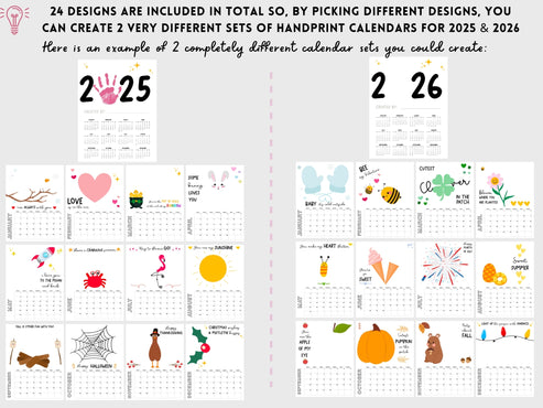 Bundle 2025 + 2026 Handprint Calendars (Month on 1 page) – Lovely Planner