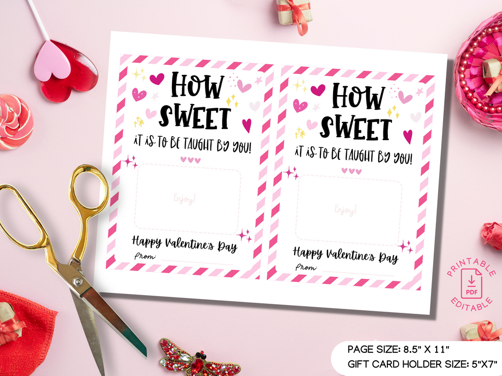 Printable Teacher Valentine Gift Card Holder - Editable PDF – Lovely ...