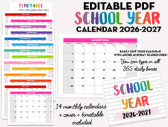 EDITABLE PDF - 2026-2027 Monthly School Calendar – Lovely Planner
