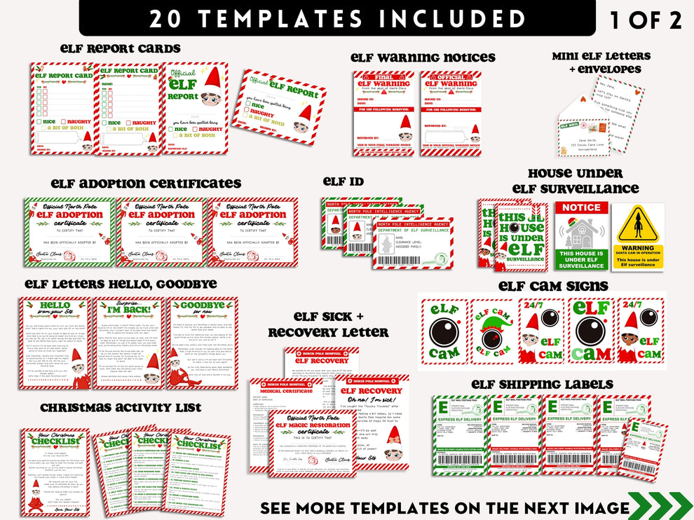BUNDLE of 20 Elf Printable Templates: Elf Letter, Elf Adoption Certifi ...