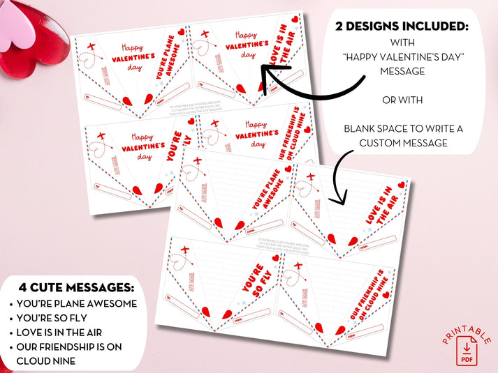 Paper Airplane Valentine Printable Card (4 designs in 2 sizes) – Lovely ...