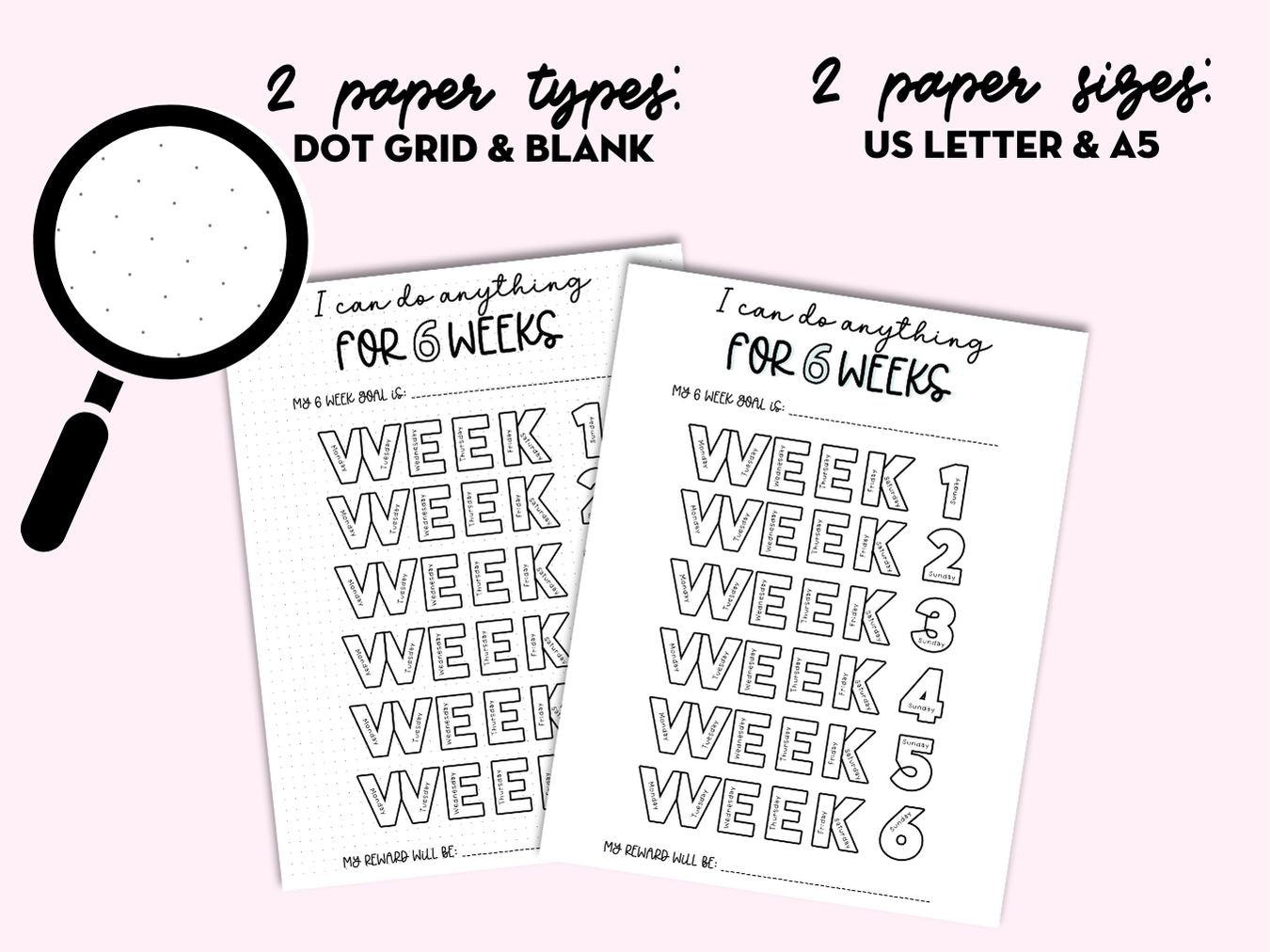 1-6 Week Goal Tracker Pack - 8 templates for bullet journals and ...