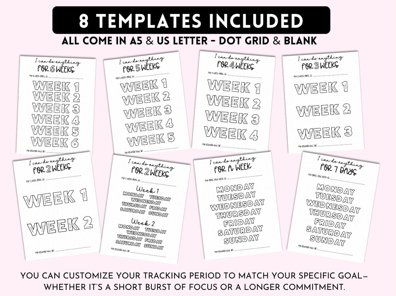 1-6 Week Goal Tracker Pack - 8 templates for bullet journals and ...