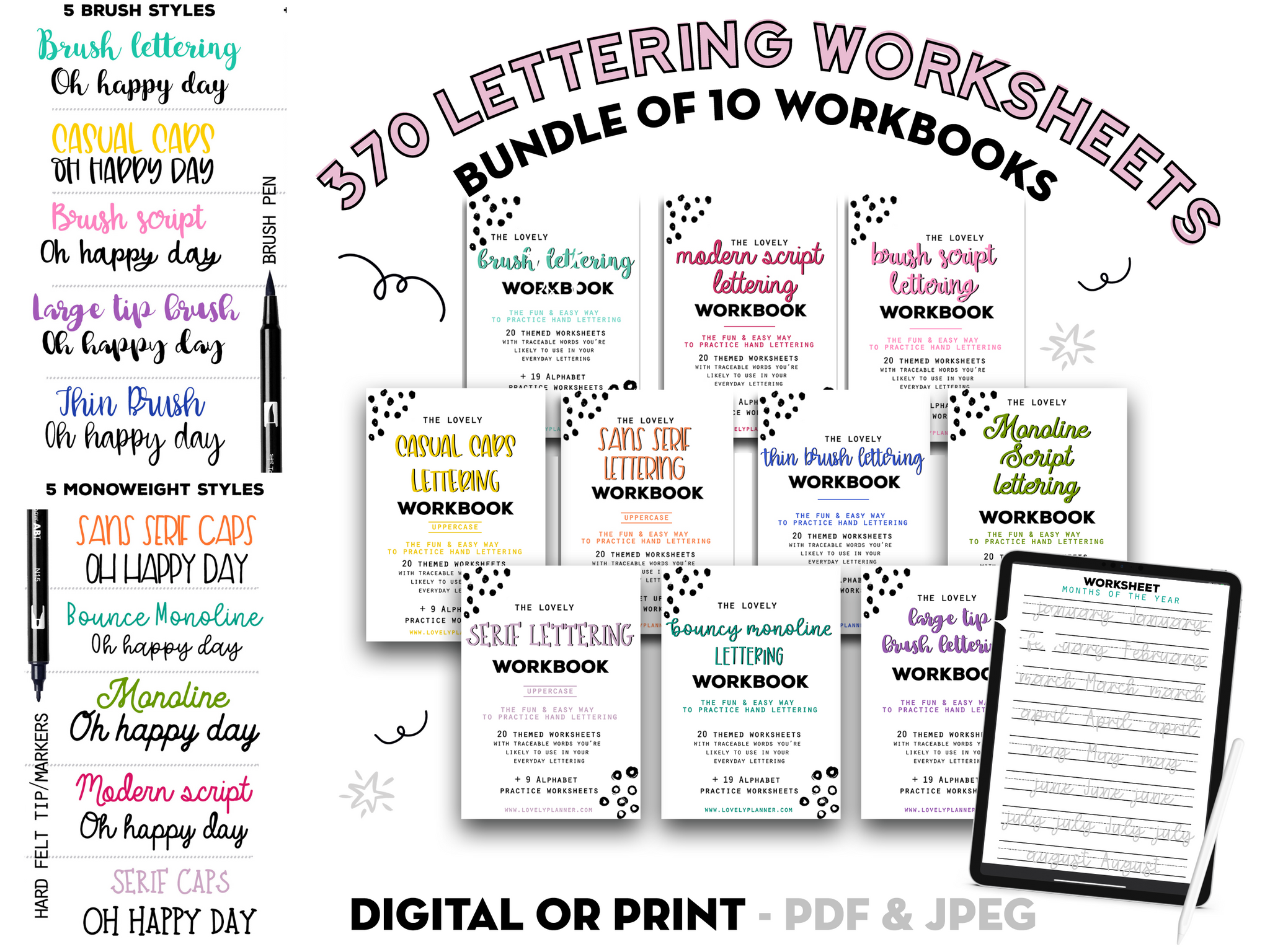 BUNDLE of 10 Lettering Workbooks with 370 Hand Lettering Practice ...