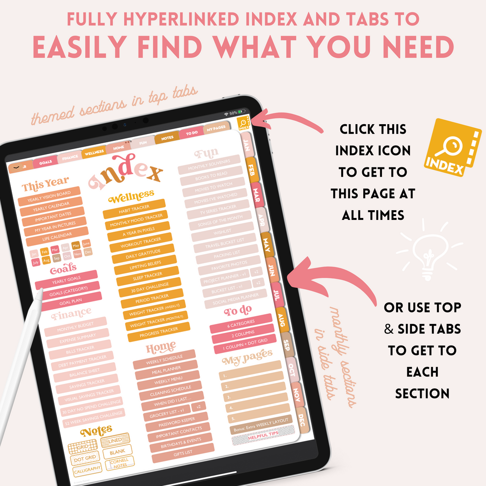 Undated Digital Planner for iPad and tablets, All-in-one Digital Life ...