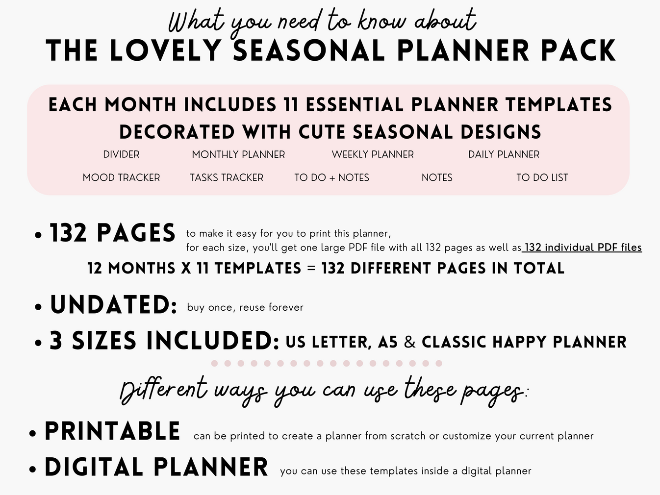 The Seasonal Planner Pack - 132 Pages: 12 Months of Cute Planner Pages ...