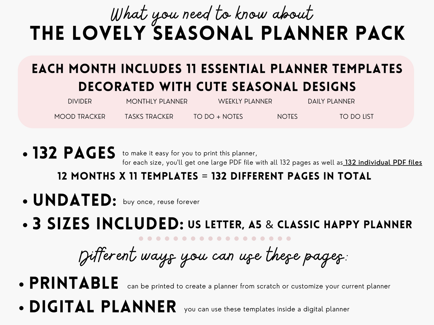 The Seasonal Planner Pack - 132 Pages: 12 Months of Cute Planner Pages ...