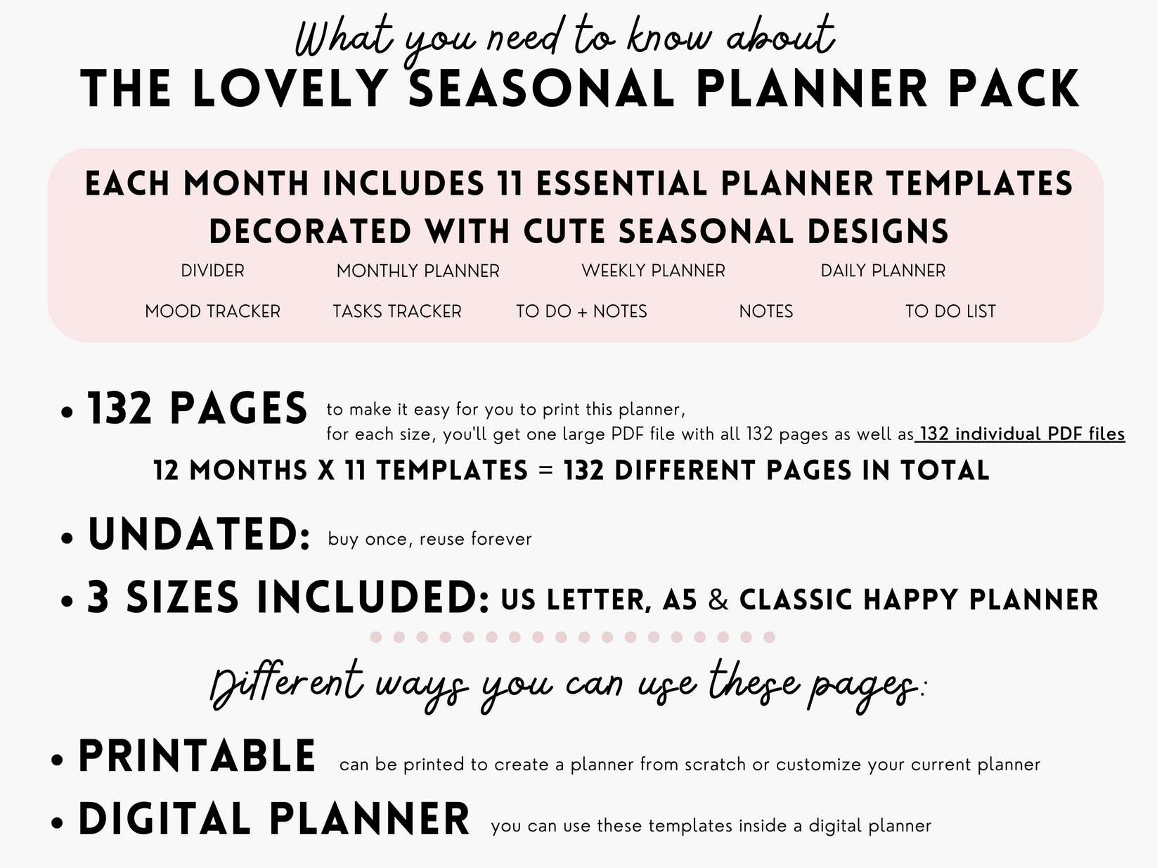 The Seasonal Planner Pack - 132 Pages: 12 Months of Cute Planner Pages ...