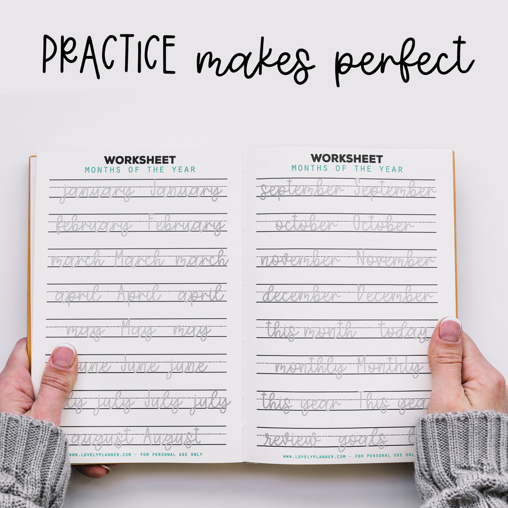 Bounce Monoline Script Lettering - 40 Practice Worksheets – Lovely Planner