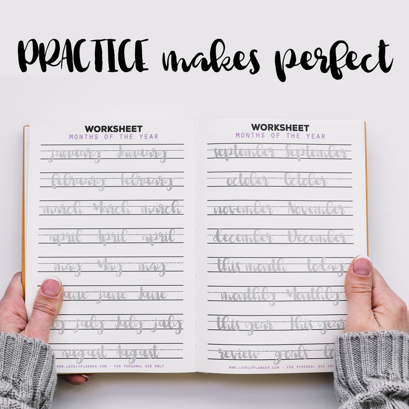 Large Tip Brush Lettering - 40 Practice Worksheets – Lovely Planner