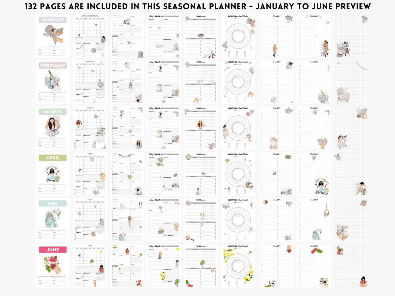 The Seasonal Planner Pack - 132 Pages: 12 Months of Cute Planner Pages ...