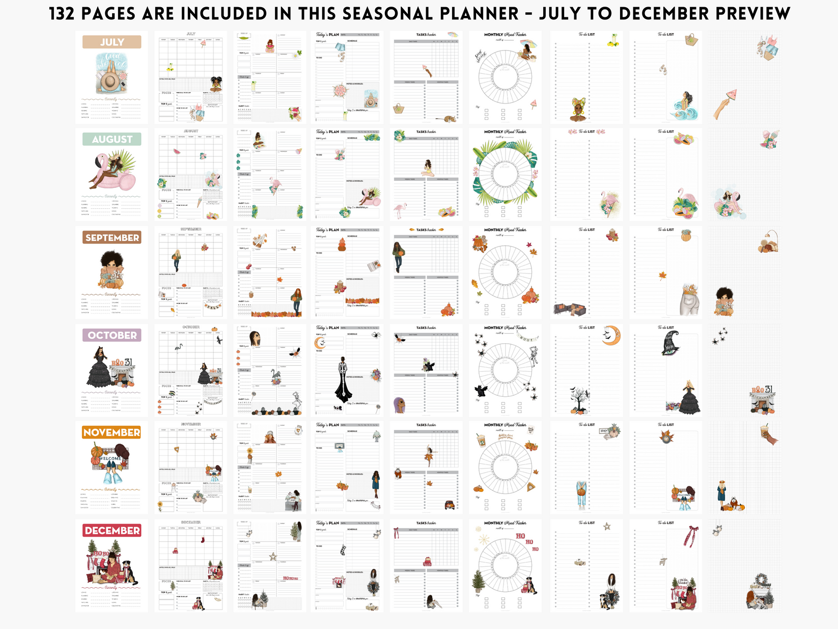 The Seasonal Planner Pack - 132 Pages: 12 Months of Cute Planner Pages ...