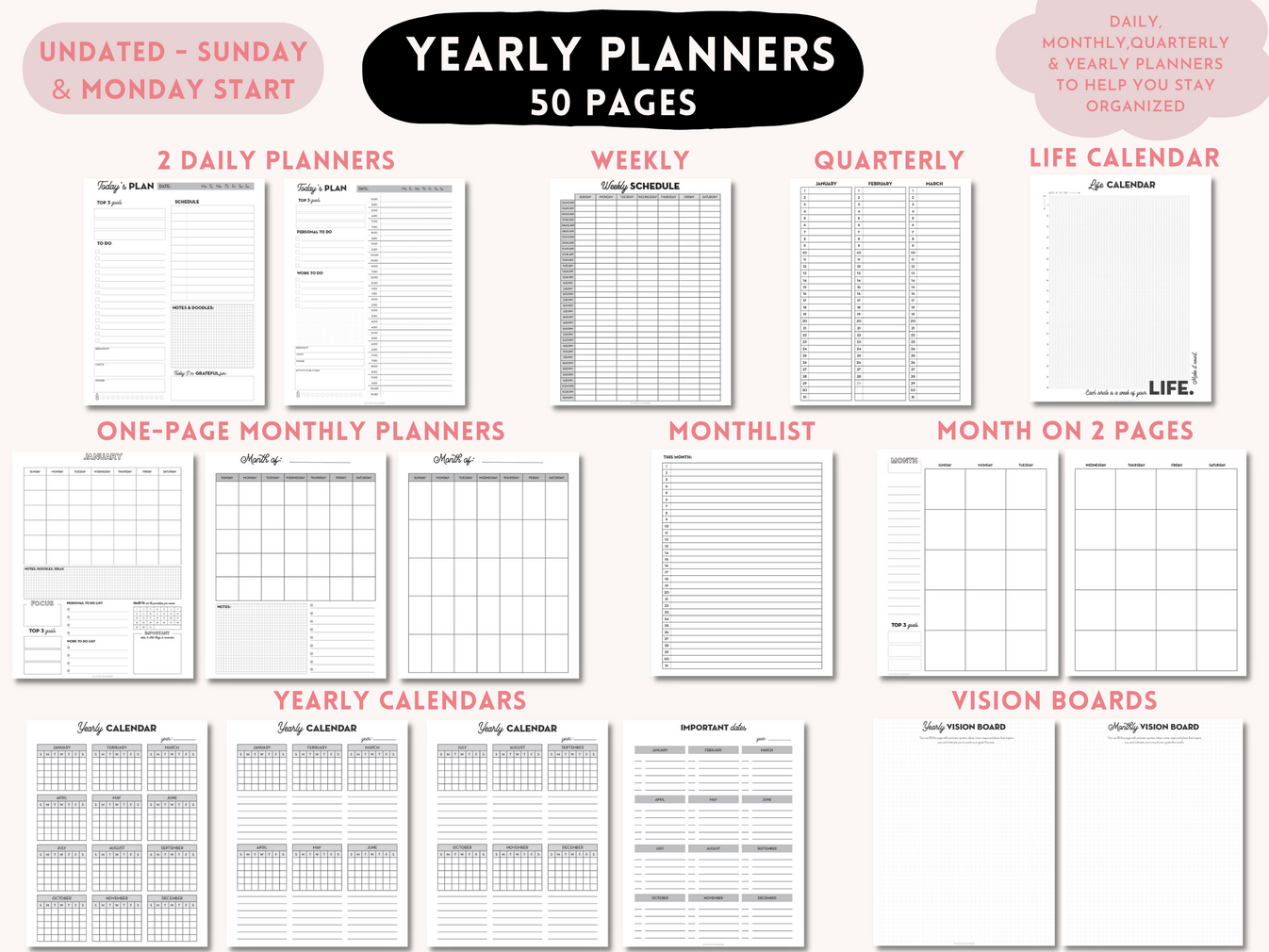 Ultimate Planner Bundle - 160 Printable Planner Inserts for A5, US Let ...