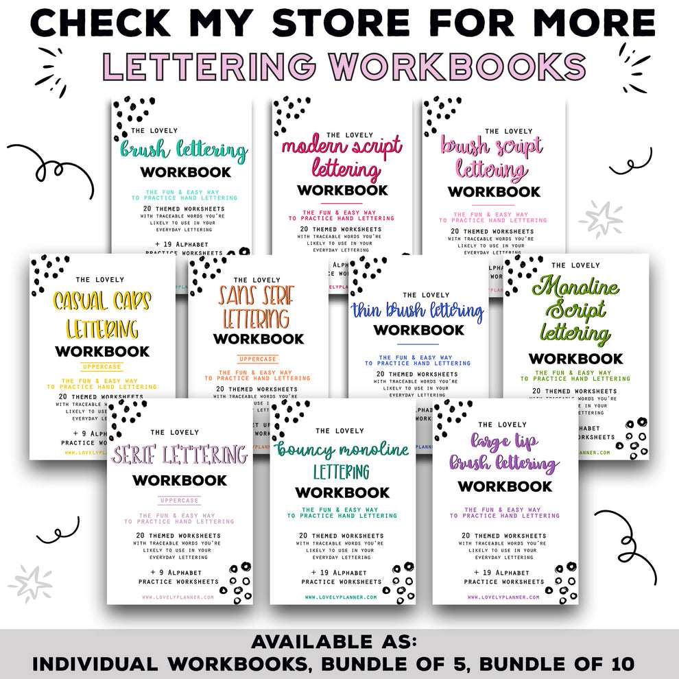 Brush Script Lettering - 40 Practice Worksheets – Lovely Planner