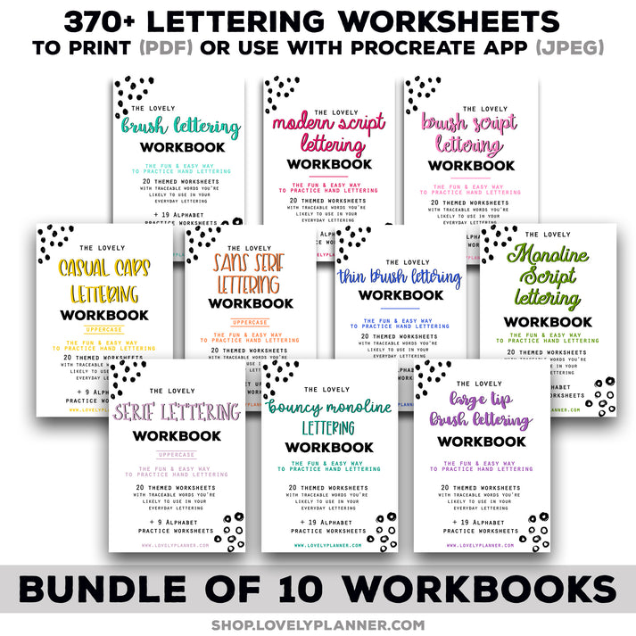 BUNDLE of 10 Lettering Workbooks with 370 Hand Lettering Practice ...