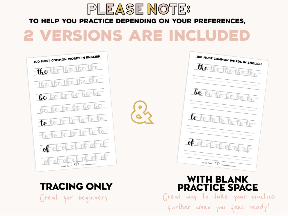 Top 100 Most Used Words | Lettering Practice Sheets for Procreate and ...