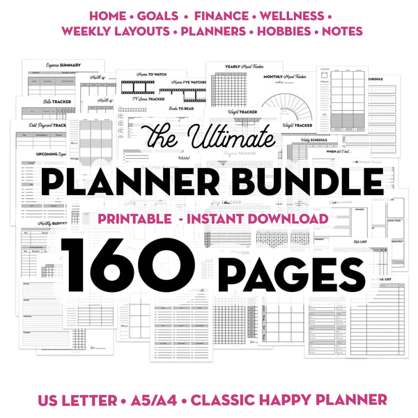Ultimate Planner Bundle - 160 Printable Planner Inserts for A5, US Let ...